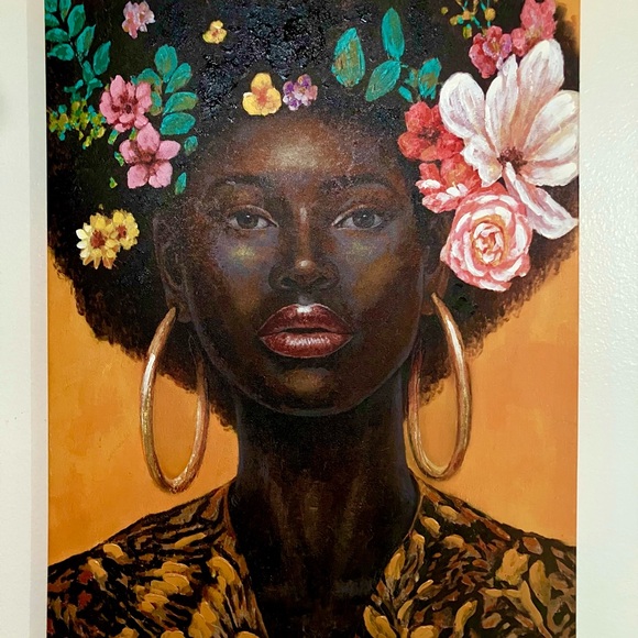 Wall Decor | Floral Afro Art Print With Gold Accents | Poshmark